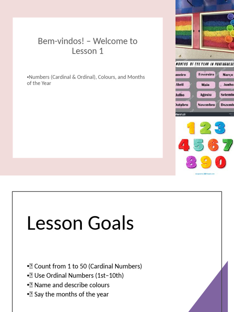 Portuguese Lesson 1 Numbers Colours Months | PDF | Arco-íris | Design ...