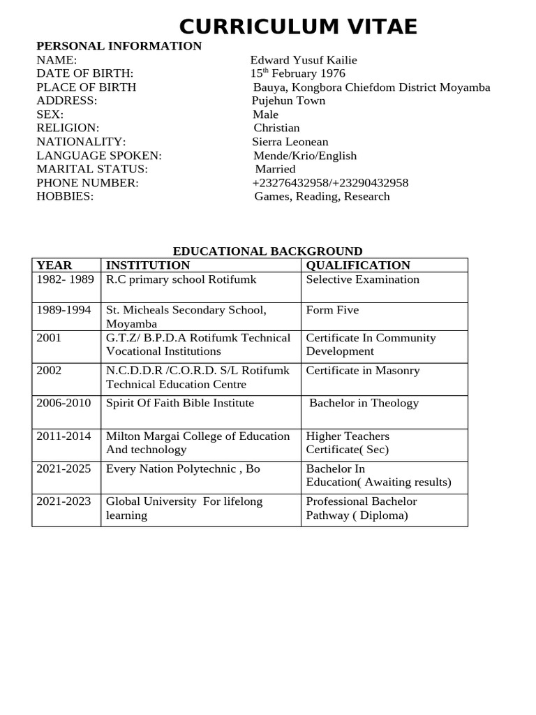Edward y Kailie CV Update | PDF | Sierra Leone