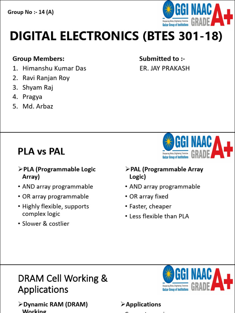 Digital Electronics Overview: PLA, PAL, DRAM, SRAM | PDF