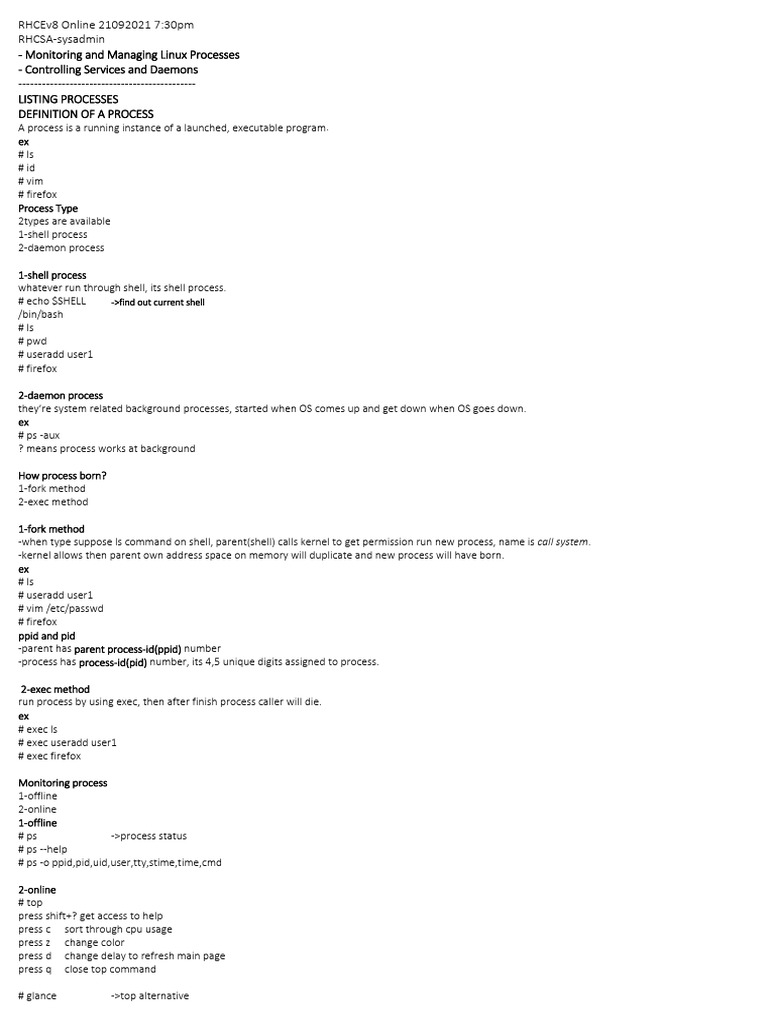 Day09-Monitoring and Managing Linux Processes, Controlling Services and Daemons | PDF | Process ...
