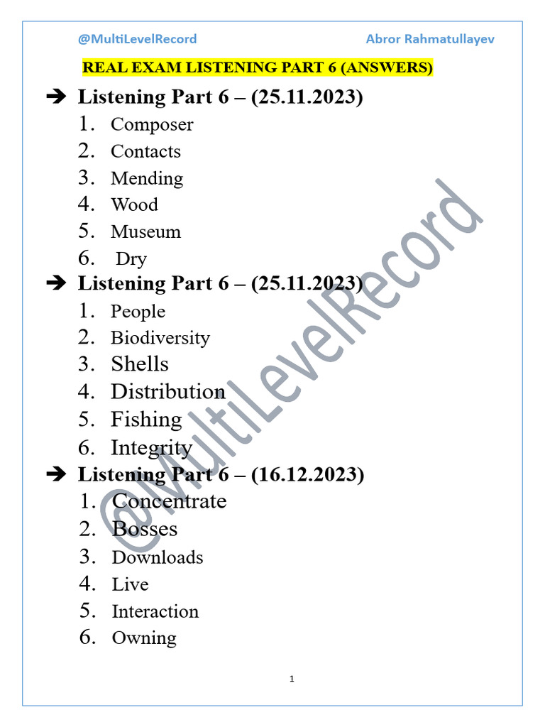 Multi-Level Listening Part 6 (2023-2024) @MultiLevelRecord | PDF
