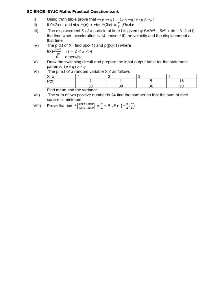 Maths (SCI) Practical Question Bank | PDF