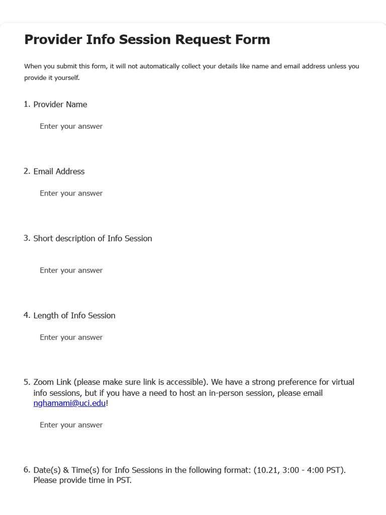 Provider Info Session Request Form | PDF