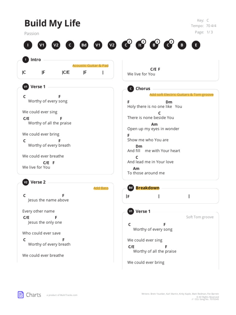 Build My Life (Chord Chart--Key of C) | PDF | Song Structure | Popular Music