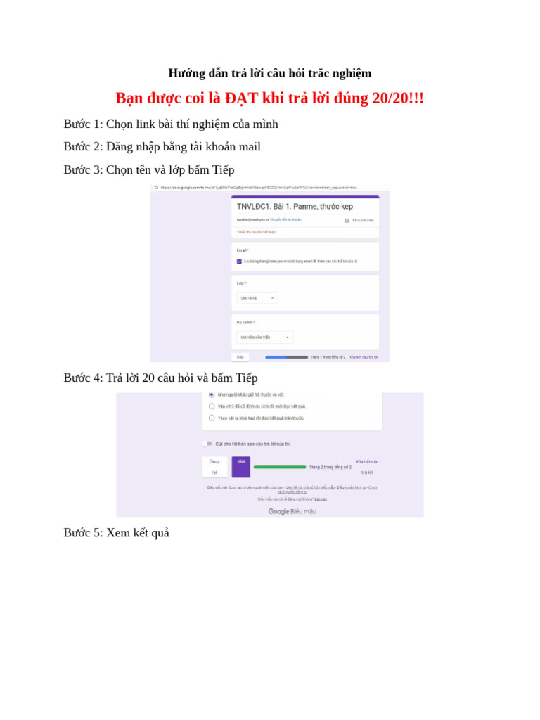 Hướng Dẫn Trả Lời Câu Hỏi Trắc Nghiệm TN VLDC1 - CNCTM18 | PDF