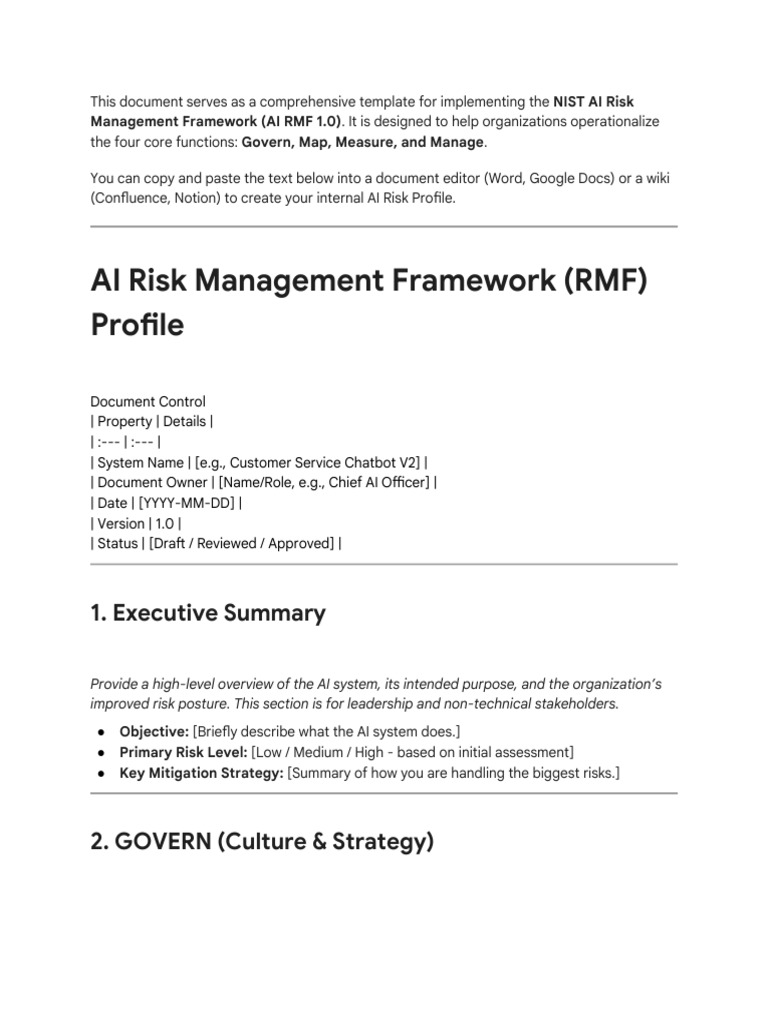 NIST AI RMF Document Template | PDF | Risk | Artificial Intelligence