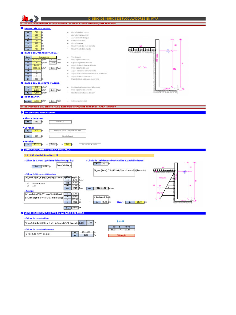 Diseño de Muros en Floculador de Ptap | PDF | Mecanica clasica | Mecánica de suelos
