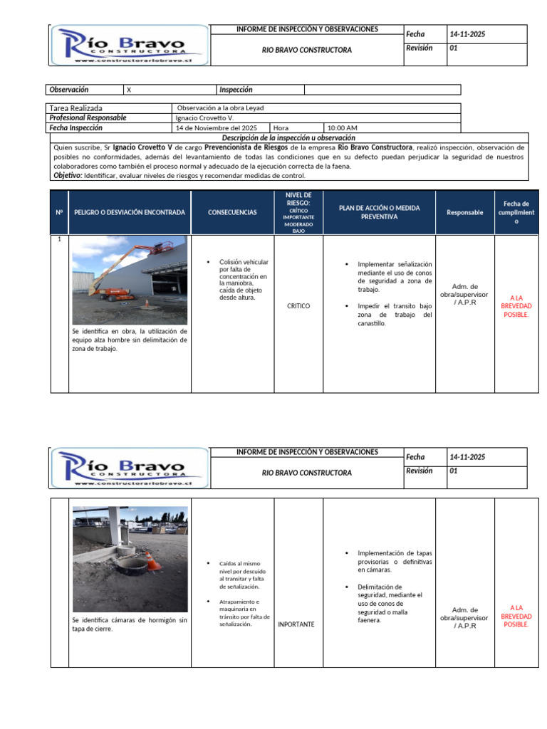 Informe Tecnico de Visita #1 - Obra Layad | PDF