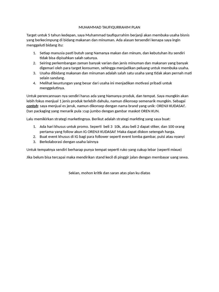 Rencana 5 Tahun Kedepan | PDF