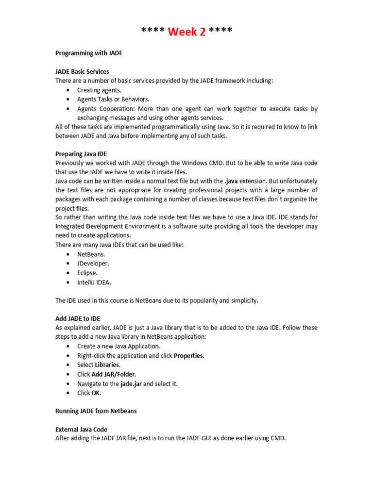 JADE (Week 2) | PDF | Integrated Development Environment | Method ...