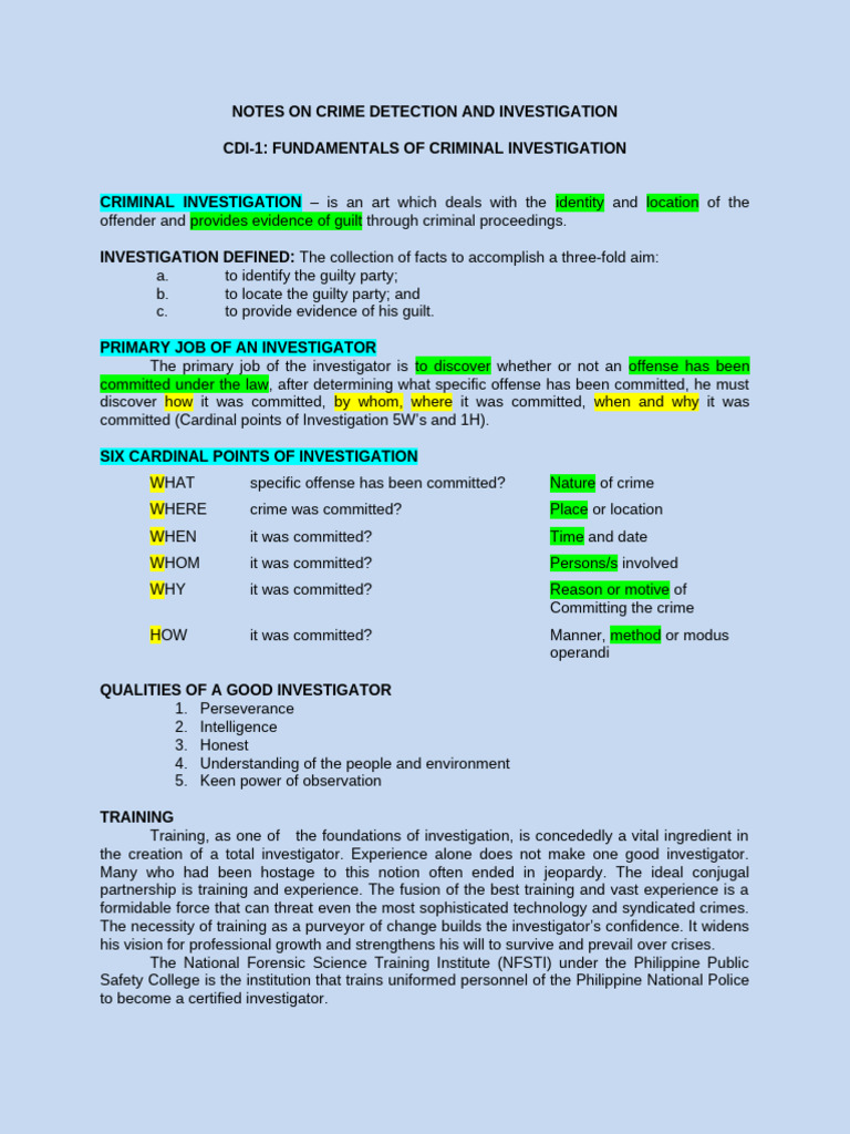 (Cdi 1) Fundamentals of Criminal Investigation | PDF | Crime Scene | Confession (Law)
