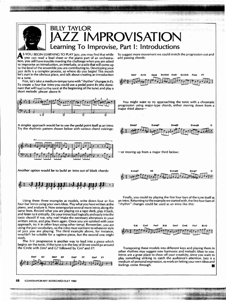 Billy Taylor Jazz Improv: Learning To Improvise Part I | PDF