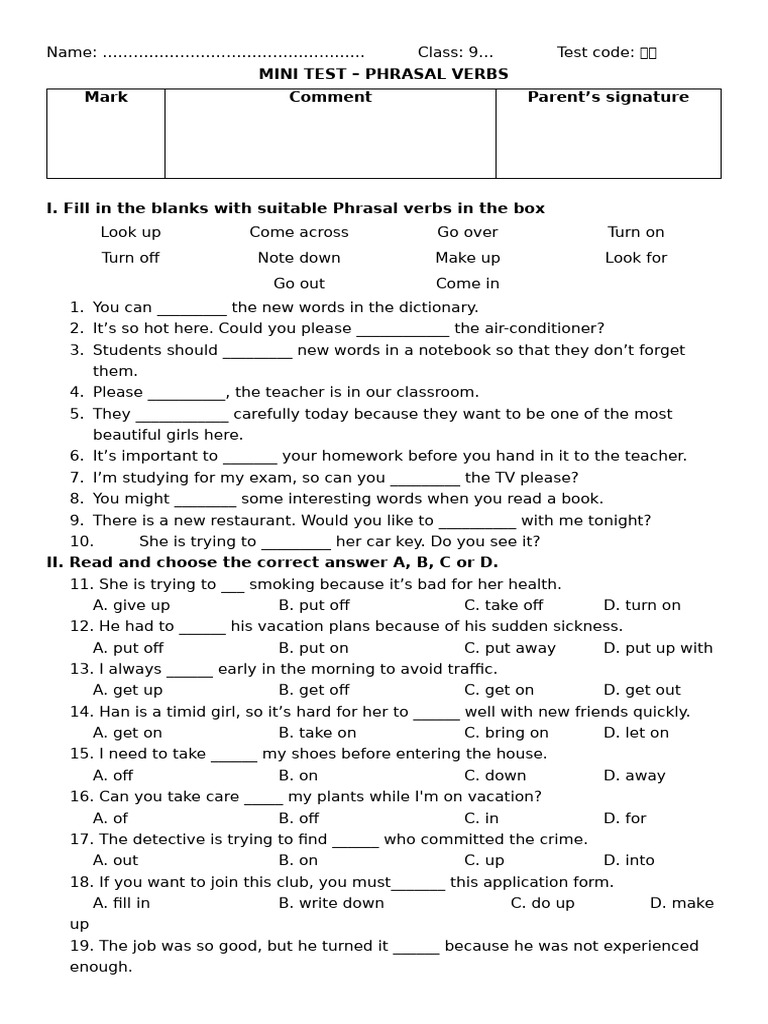 9a Lesson 1 Phrasal Verbs | PDF
