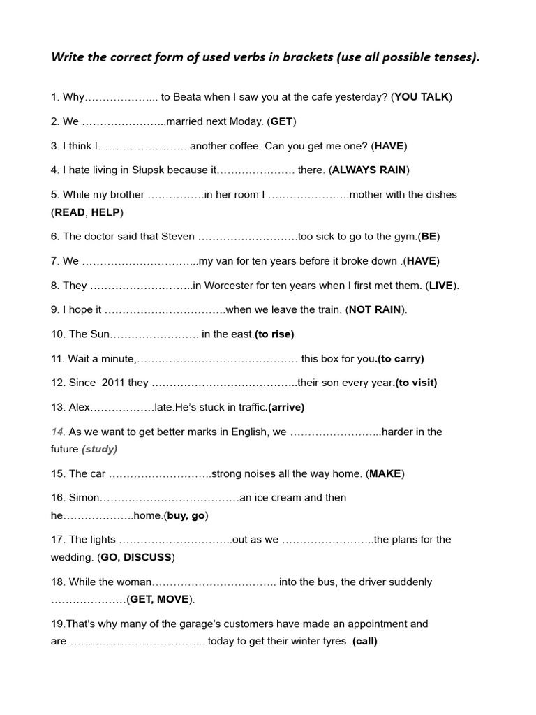 All Grammar Tenses Exercises Grammar Drills Information Gap Activities ...