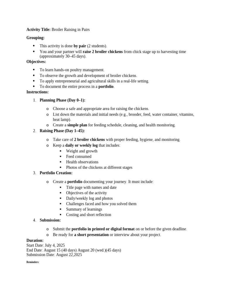 Broiler Chicken Raising Project Guide | PDF
