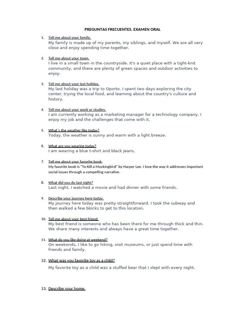 PREGUNTAS EXAMEN ORAL | PDF | Verb