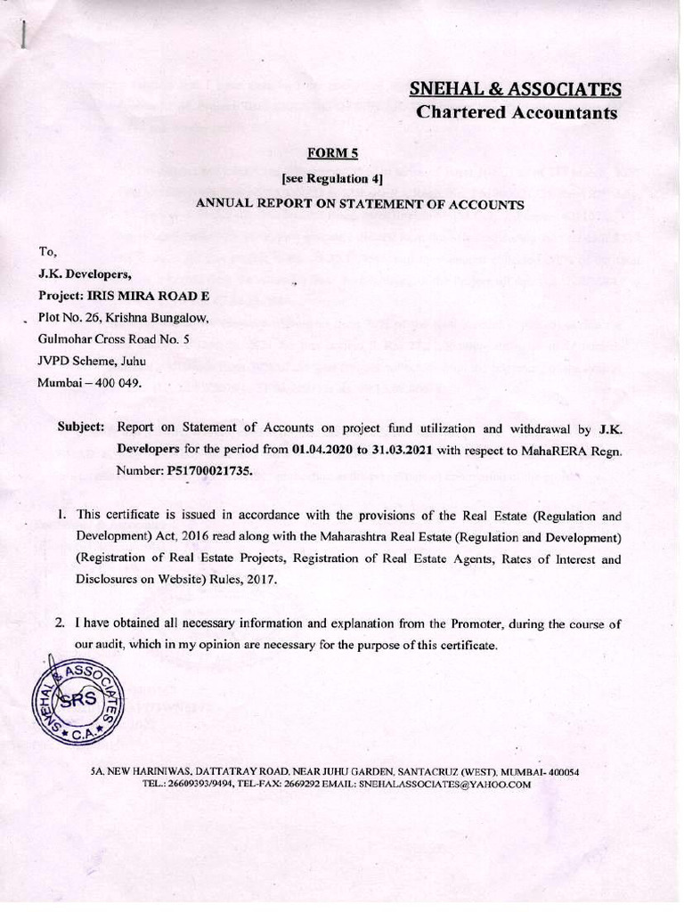 1 Annual Audit Report of Statutory CA (Form 5) (FY 2020-21) | PDF