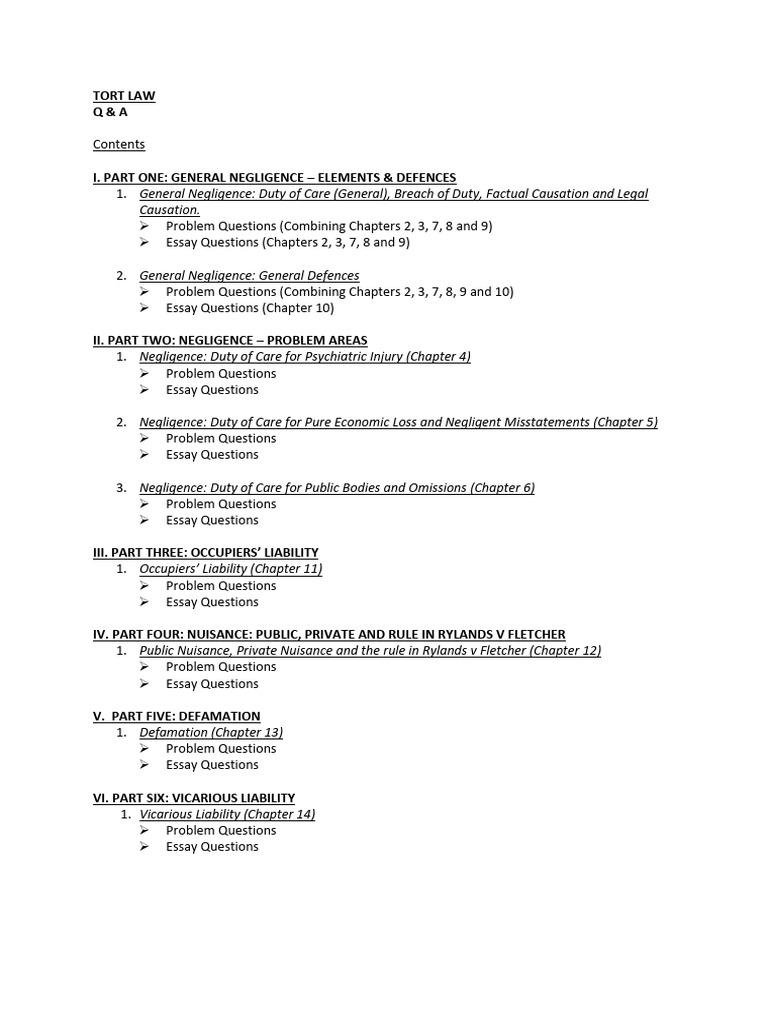 Tort Tutorial Mix Questions | PDF | Negligence | Causation (Law)