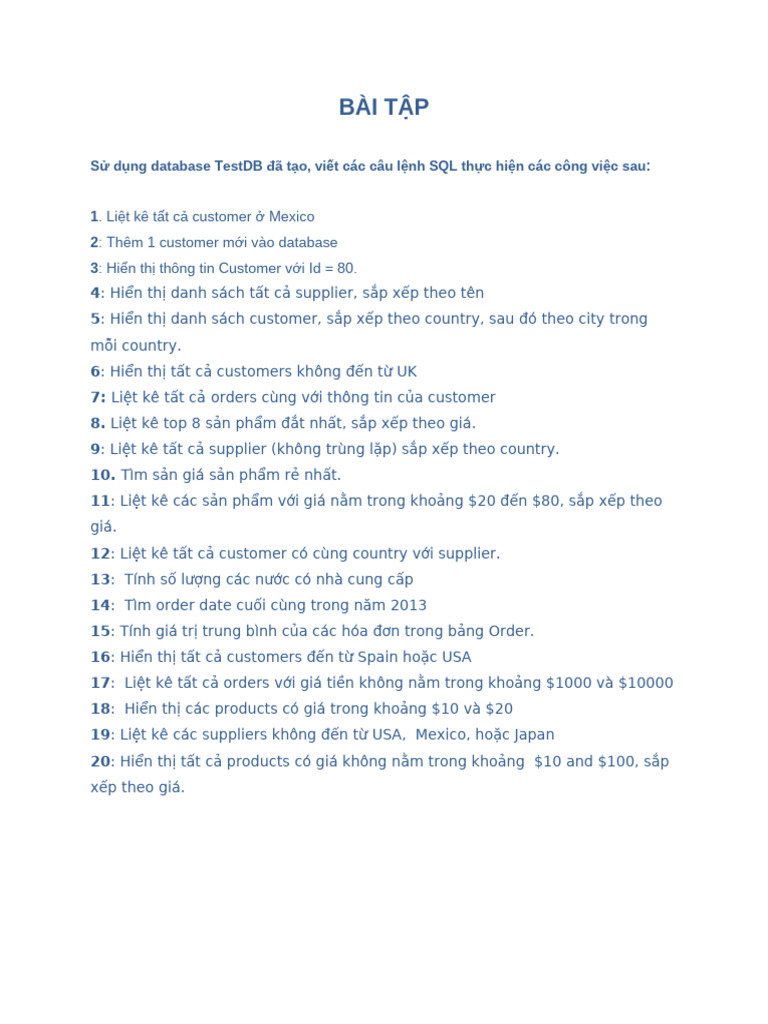 2. BÀI TẬP SQL | PDF
