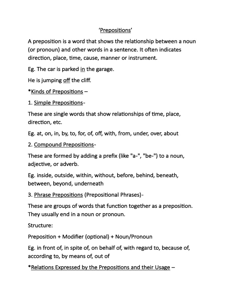 Understanding Prepositions and Their Types | PDF