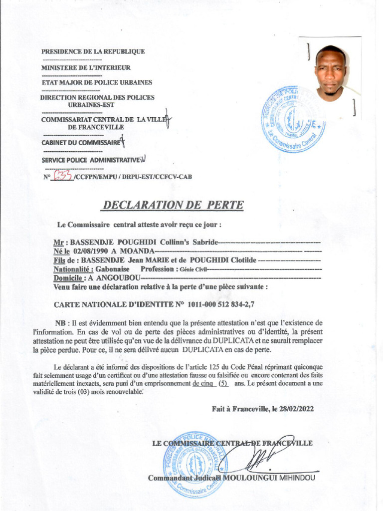 Déclaration Perte CNI | PDF