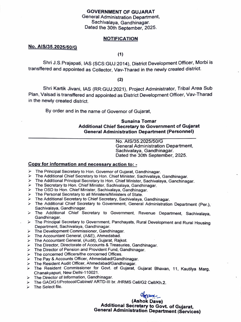 Gujarat Government Transfer Notification | PDF | Positions Of Authority ...
