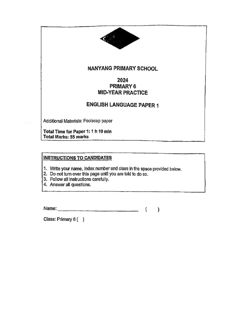 2024 P6 English Mid Year Practice Paper Nanyang | PDF