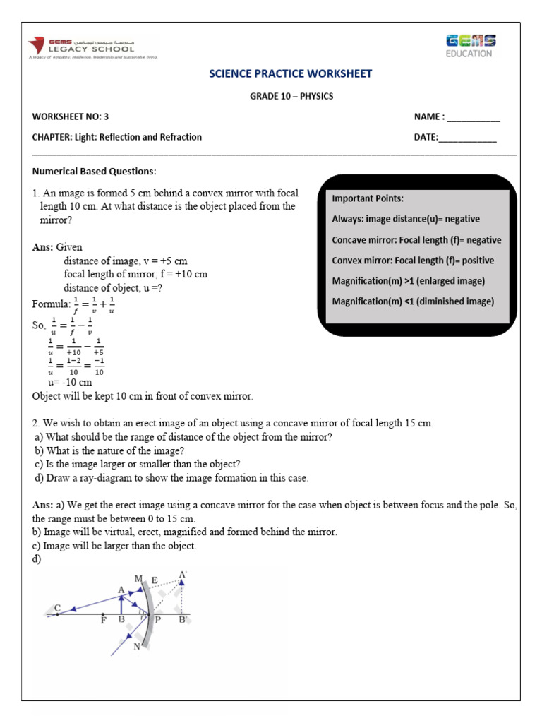 GR10 Light Worksheet 3 Answer Key | PDF | Electromagnetic Spectrum ...