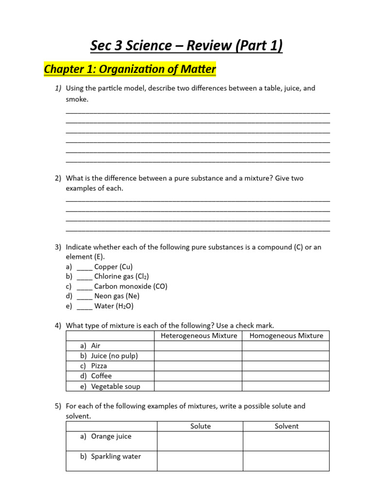 Sec 3 Science Matter Review Guide | PDF | Mixture | Physical Chemistry