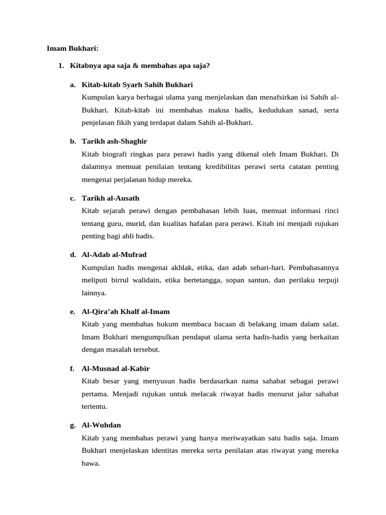 Kitab-Kitab Imam Bukhari dan Muslim | PDF