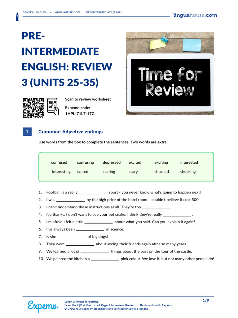 Pre Intermediate English Review 3 Units 25 35 British English Student ...