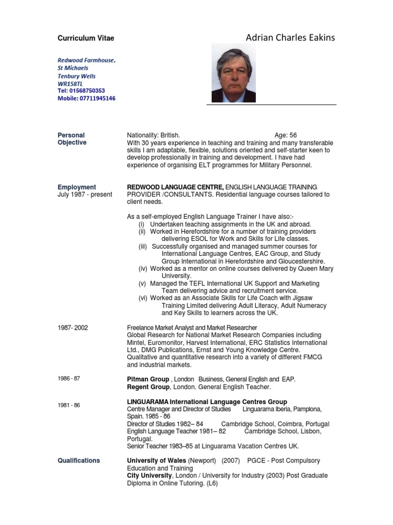 Adrian CV | PDF | English As A Second Or Foreign Language | Cognition