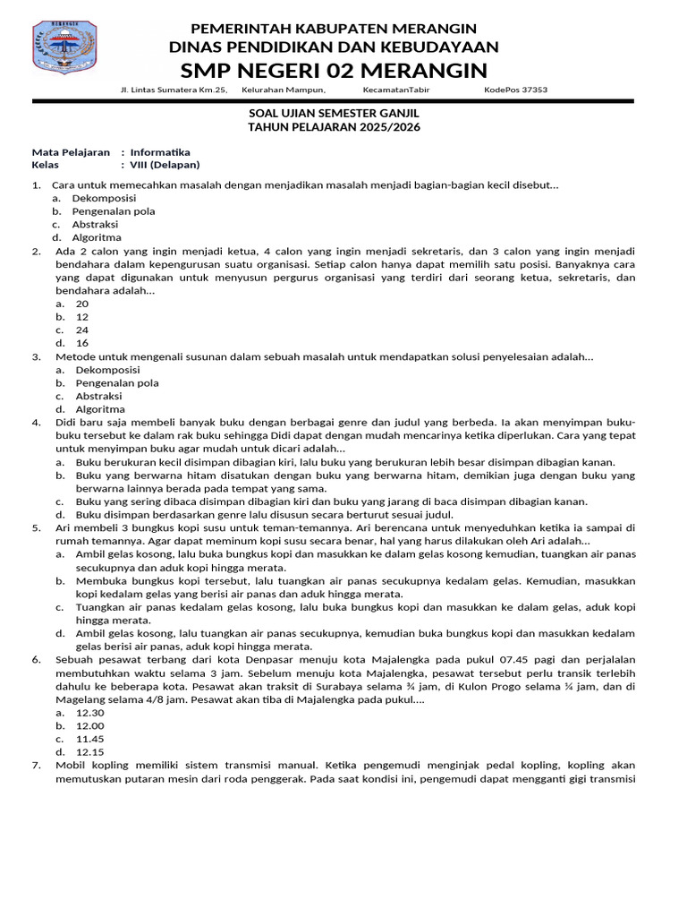 Latihan soal Informatika Kelas 8 | PDF