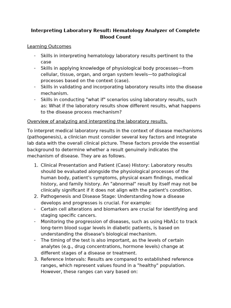 Interpreting Hematology Lab Results | PDF | Sensitivity And Specificity ...