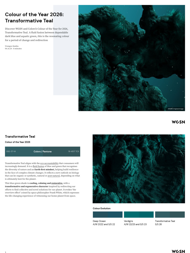 Colour of the Year 2026 Transformative Teal En | PDF | Color | Hue