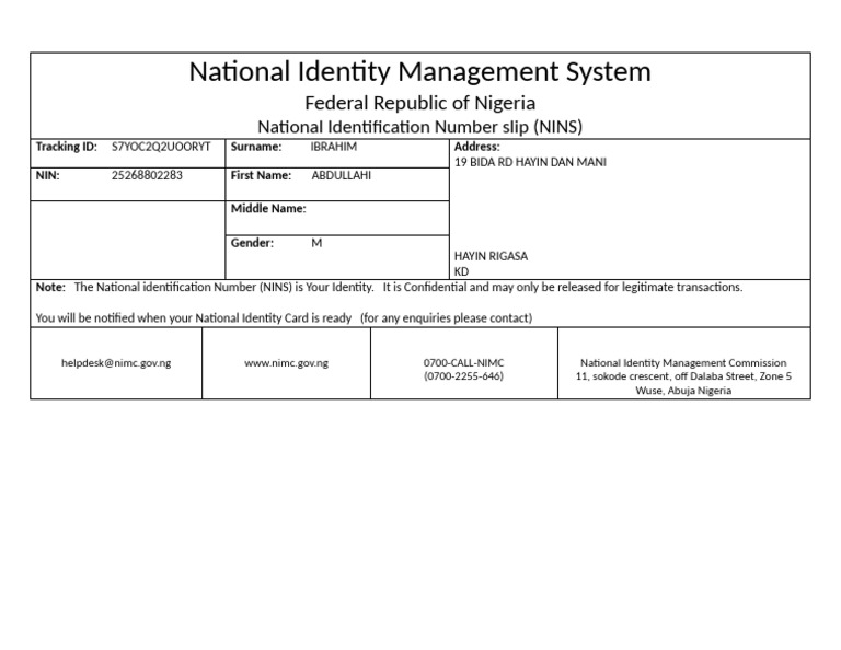 National Identity Management System | PDF