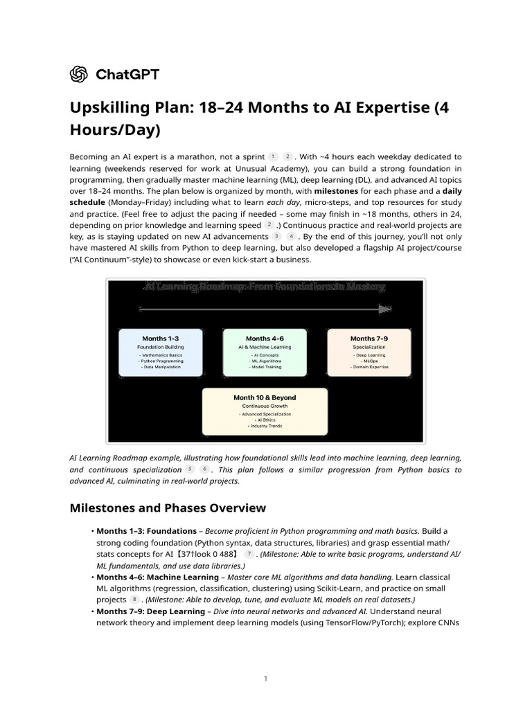 Upskilling Plan - 18-24 Months To AI Expertise (4 Hours - Day) | PDF ...