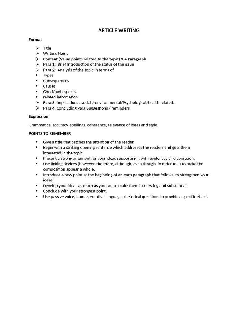 Article Writing Class 12 | PDF