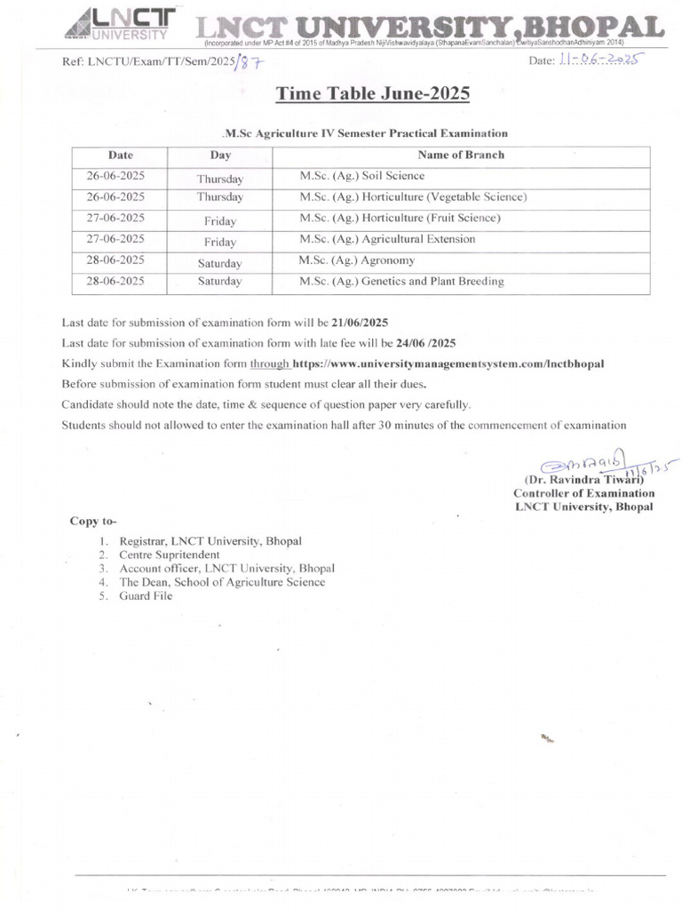 m.sc . Ag IV Sem Time Table (1) | PDF