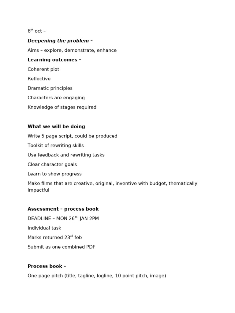 Screenwriting Project Guidelines & Deadlines | PDF