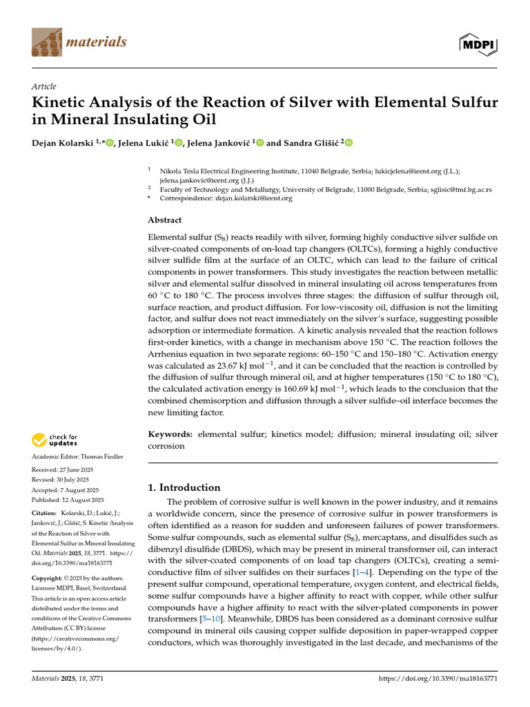 Kinetics of Silver-Sulfur Reaction in Oil | PDF | Activation Energy ...