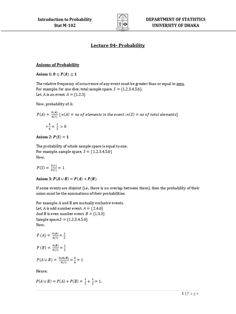 Stat M- 102 Lecture 04 | PDF | Probability | Probability Theory
