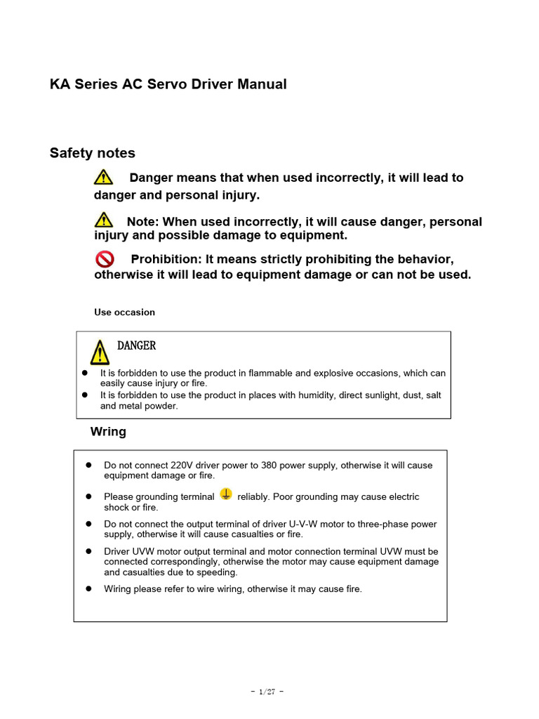 KA Series AC Servo Driver Safety Manual | PDF | Power Supply | Mains ...
