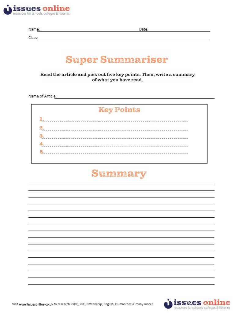 Super Summariser Worksheet | PDF