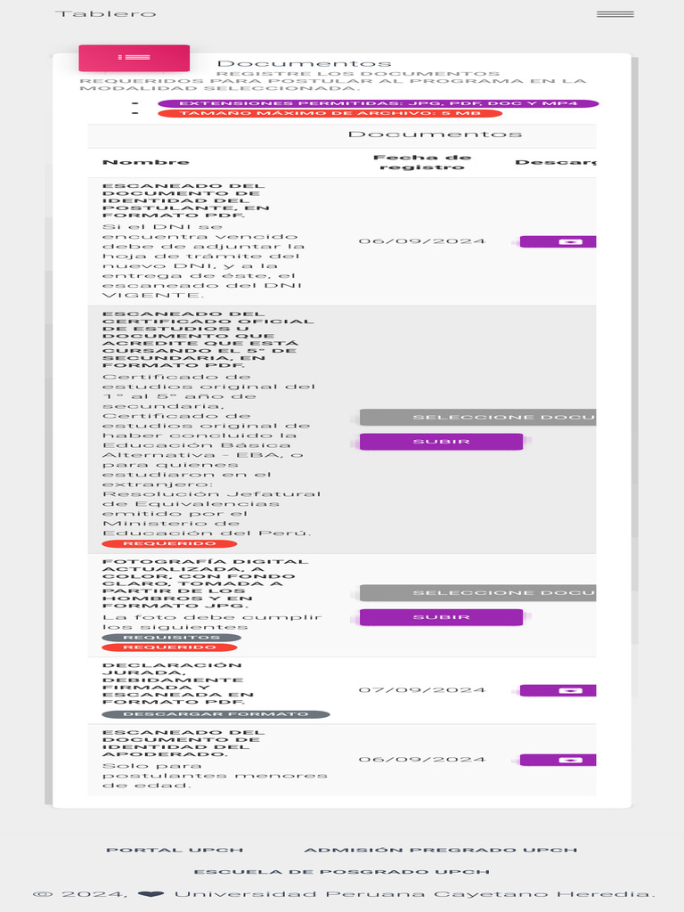 Documentos UPCH - Portal de Admisión | PDF