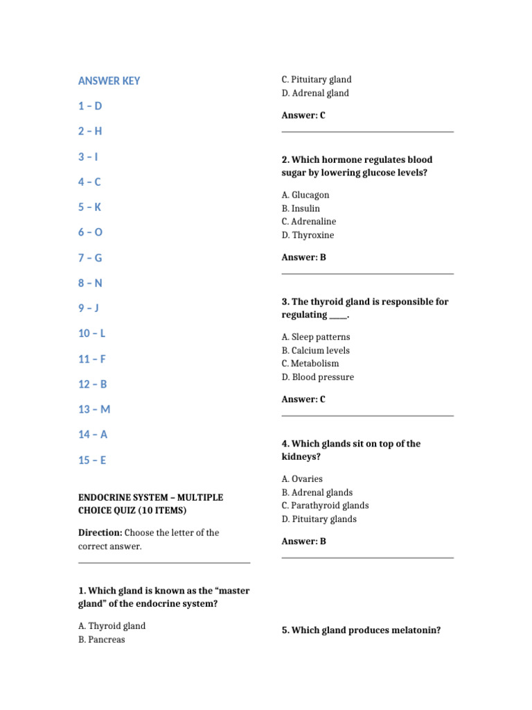 Endocrine System Matching Type | PDF | Endocrine System | Anatomy