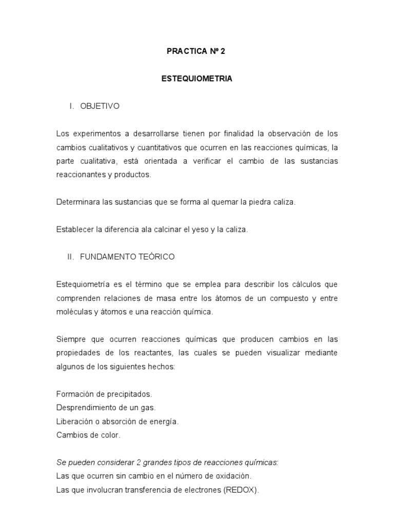 2do LABORATORIO - ESTEQUIOMETRIA | PDF | Hogar, jardinería y bricolaje ...