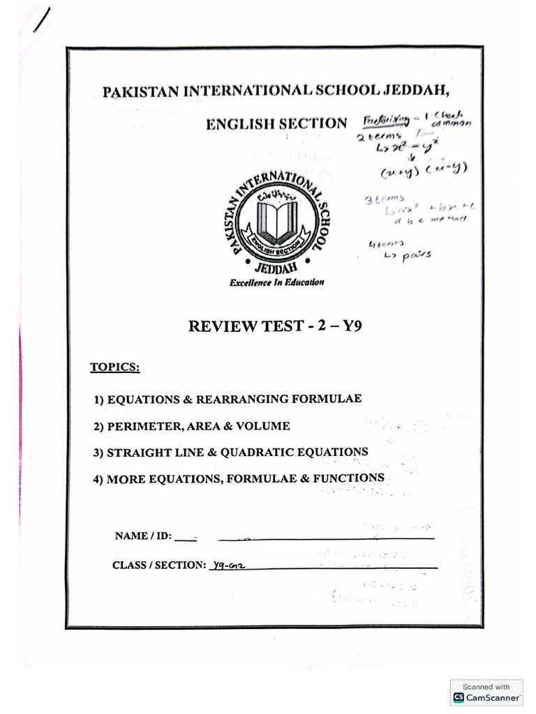 Y9 Maths Test 2 Review | PDF
