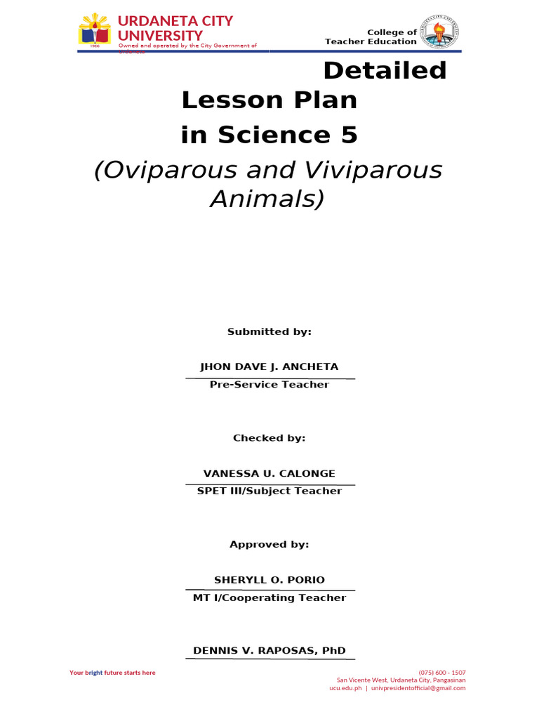 Ancheta, Jhon Dave J. - Detailed Lesson Plan in Science 5 - Oviparous ...