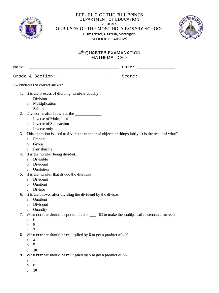Mathematics 3 - Finish | PDF | Division (Mathematics) | Multiplication